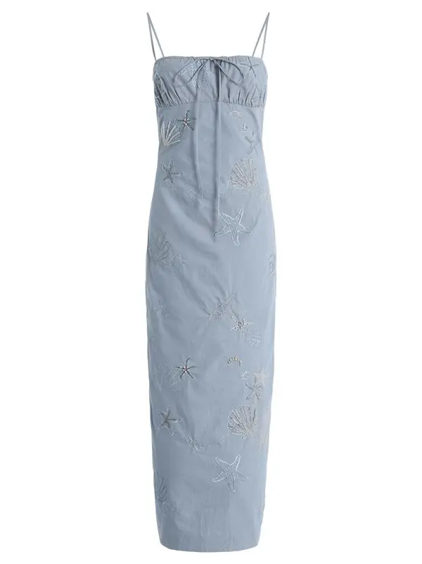 Bernadette Riri Embroidered Cotton Midi Dress - Blue