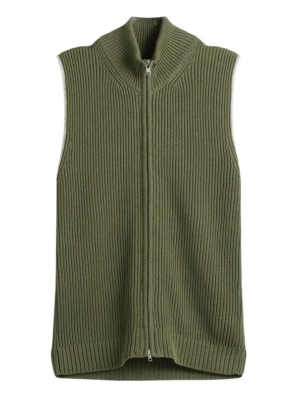 MAISON MARGIELA Knitted Ribbed Zip Vest - Kaki
