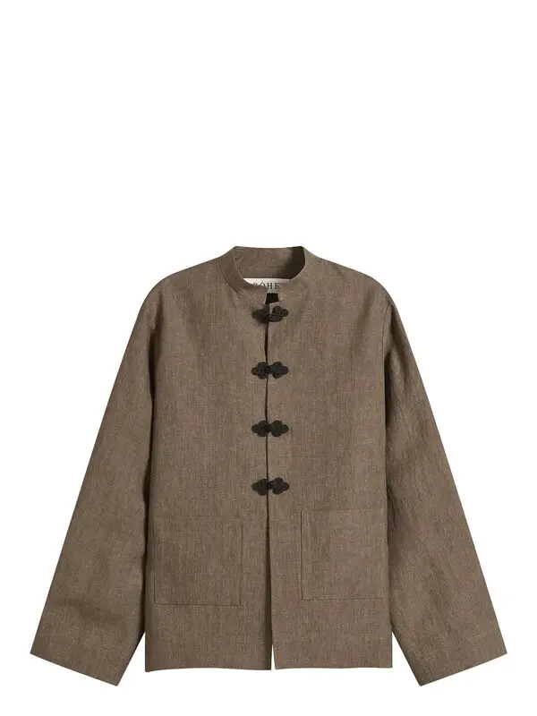 RÓHE Mandarin Linen Jacket - Brown Melange