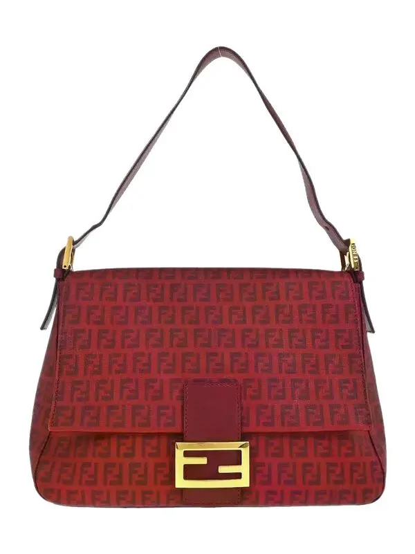Fendi 2010s Mamma Baguette Zucchino Pattern Shoulder Bag - Red