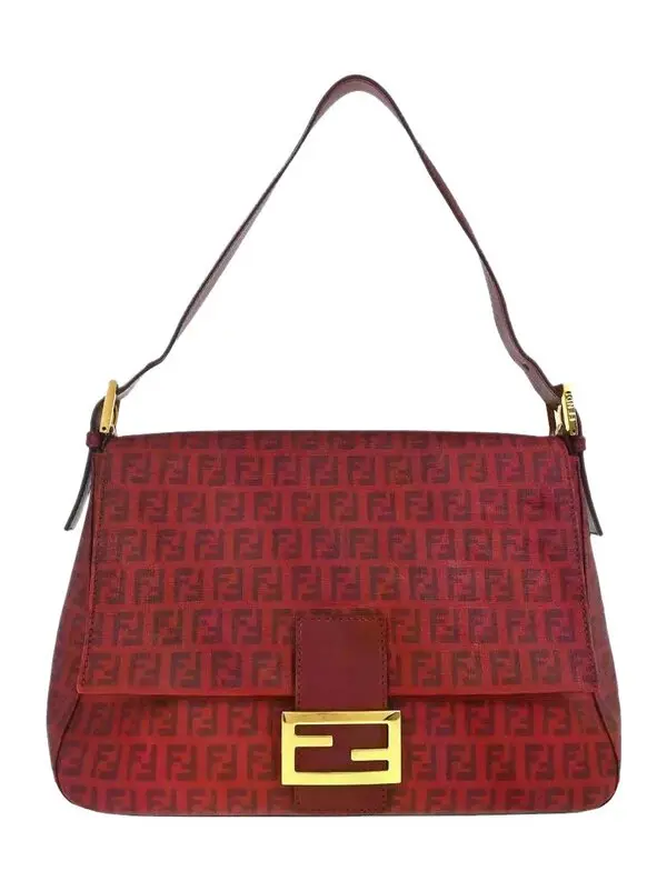 Fendi 2010s Mamma Baguette Zucchino Pattern Shoulder Bag - Red