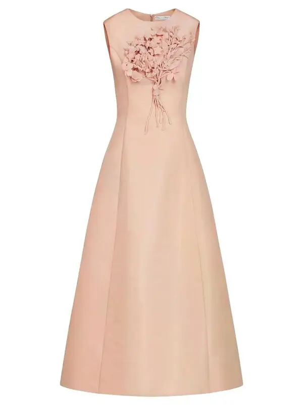 Oscar De La Renta Bouquet-embroidered Sleeveless Midi Dress - Pink