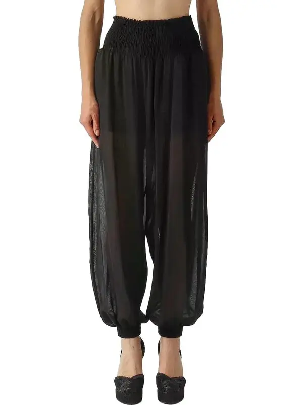 Pinko Lightweight Flowy Trousers With Shirred Detailing - Black