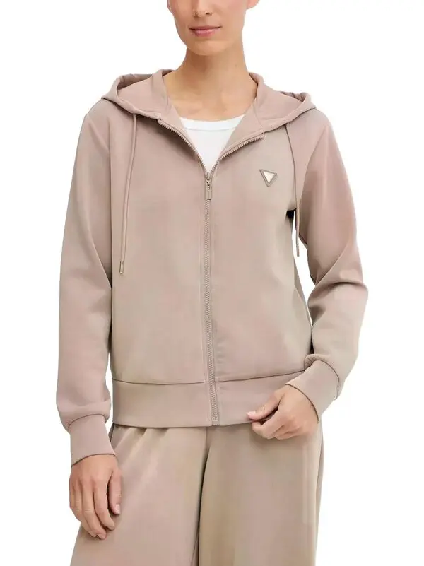 Guess Logo-plaque Zip-up Hoodie - Neutrals