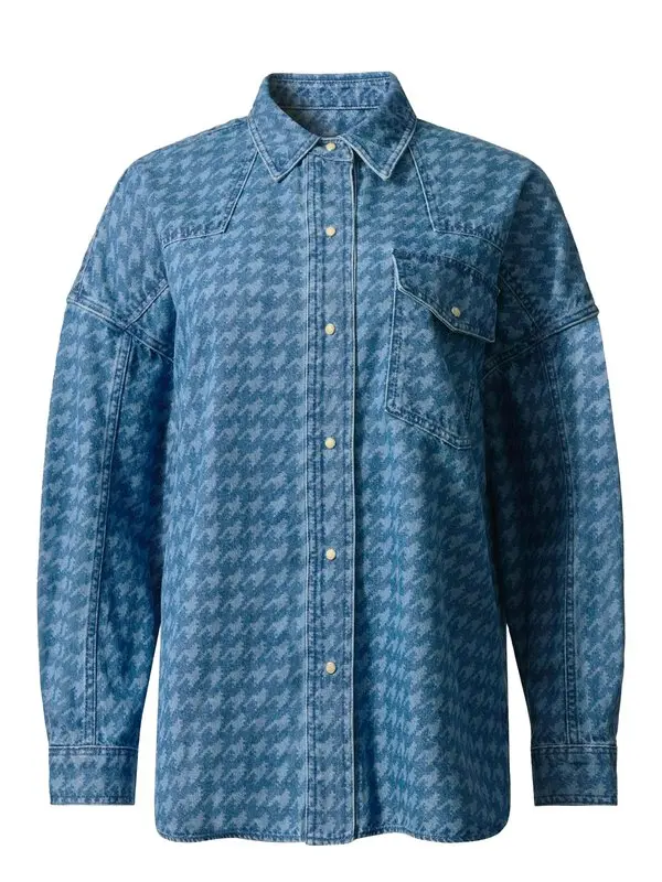 Perfect Moment Houndstooth Denim Shirt - Surf-blue