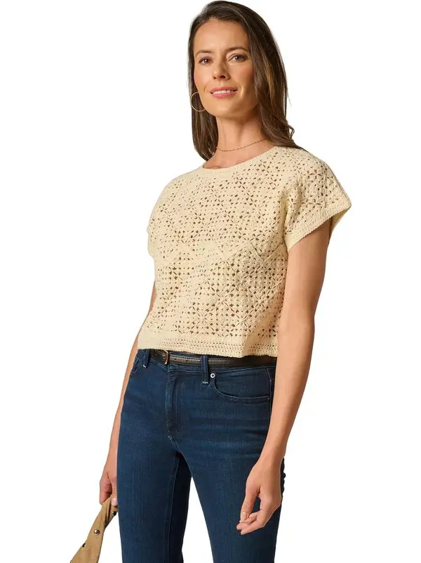 Adrianna Papell Short Sleeve Crochet Top - Cream