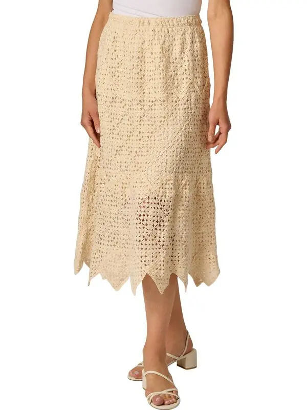 Adrianna Papell Crochet Knit Dagger Hem Midi Skirt - Cream