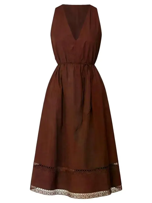 TWINSET V-neck Sleeveless Midi Dress - Brown