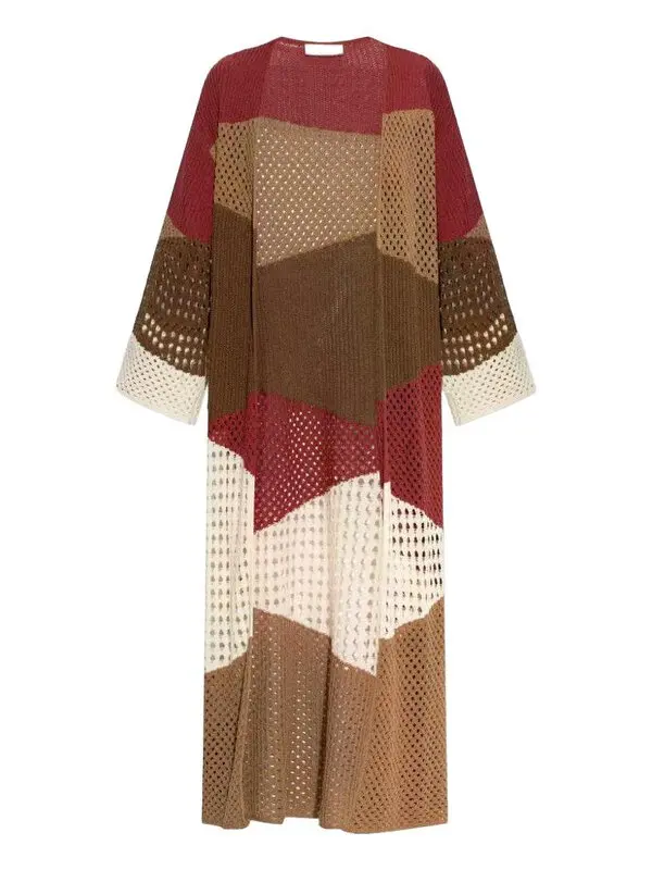 AKEP Colour-block Open-knit Cardigan - Red