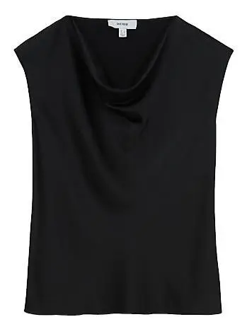 REISS Cowl-neck Sleeveless Silk Top - Black