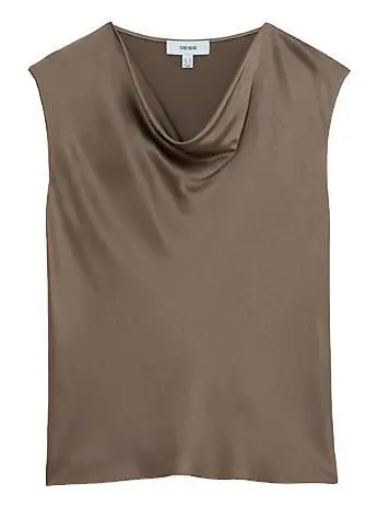 REISS Cowl-neck Sleeveless Silk Top - Taupe Brown