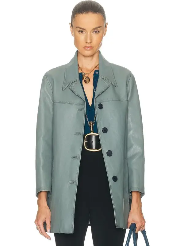 Chloé Leather Coat - Faded Blue