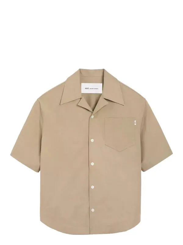 AMI Paris Short Sleeve Camp Collar Shirt In Cotton Gabardine - Neutrals