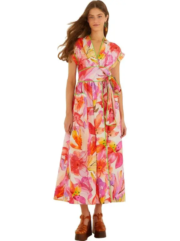 Farm Rio Artsy Flora Belted Maxi Dress - Artsy Flora Off-white