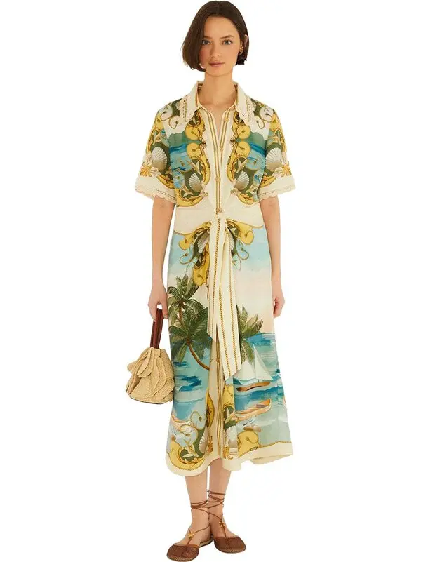 Farm Rio Royal Sea Printed Midi Dress - Royal Sea Multicolor