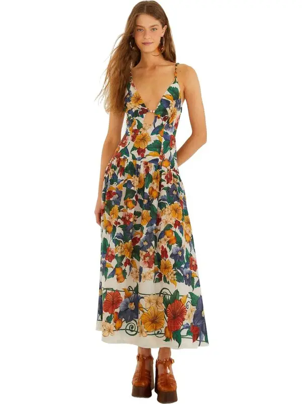 Farm Rio Tropi Embroidered Maxi Dress - Tropi Off-white