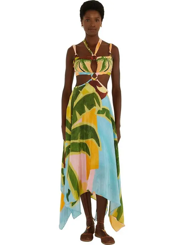 Farm Rio Tropical Painting Cut-out Buckles Maxi Dress - Tropical Painting Multicolor