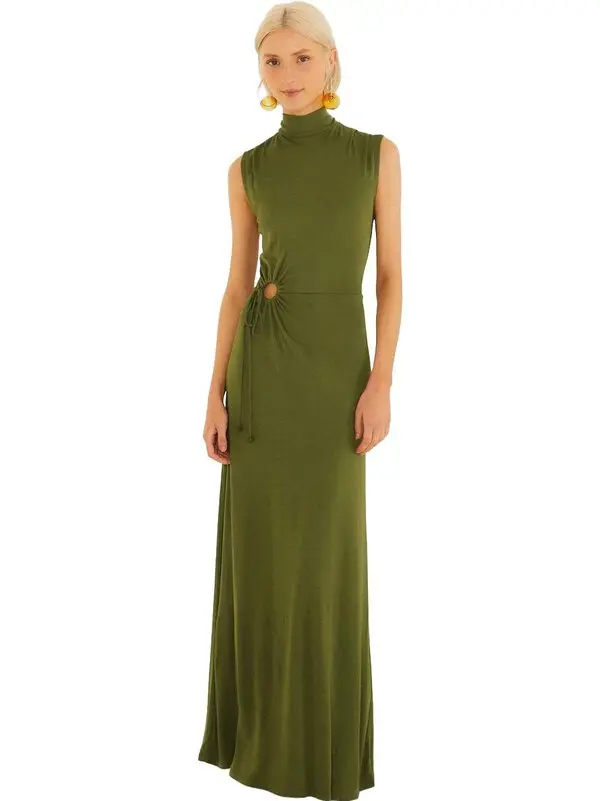 Farm Rio High Neck Cut-out Maxi Dress - Dark Green