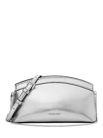 Michael Kors Athena Small Metallic Leather Convertible Clutch - Silver