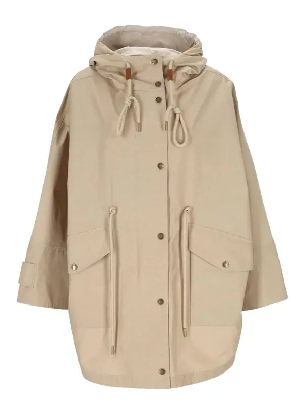Moncler Brunnera Long Parka Coat - Beige