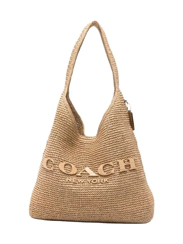 COACH Brooklyn 39 Raffia Shoulder Bag - Beige