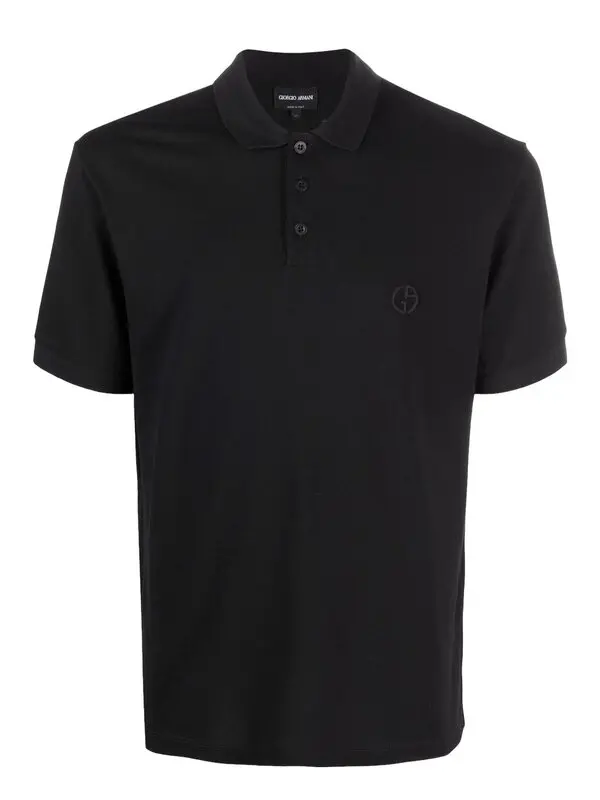 Giorgio Armani Piquet Cotton Polo Shirt - Black