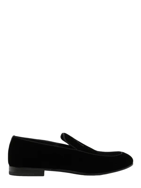 Giorgio Armani Embroidered Logo Velvet Loafers - Black