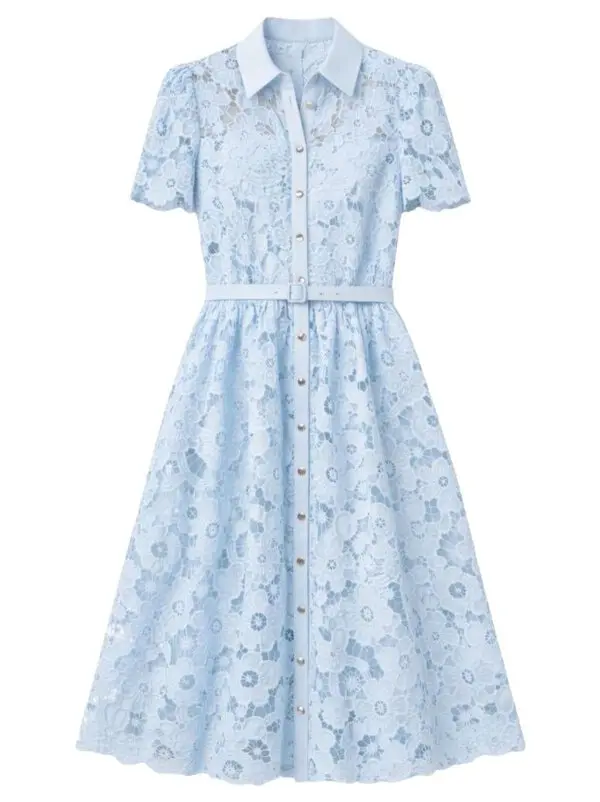 SELF-PORTRAIT Lace Midi Dress - Sky Blue