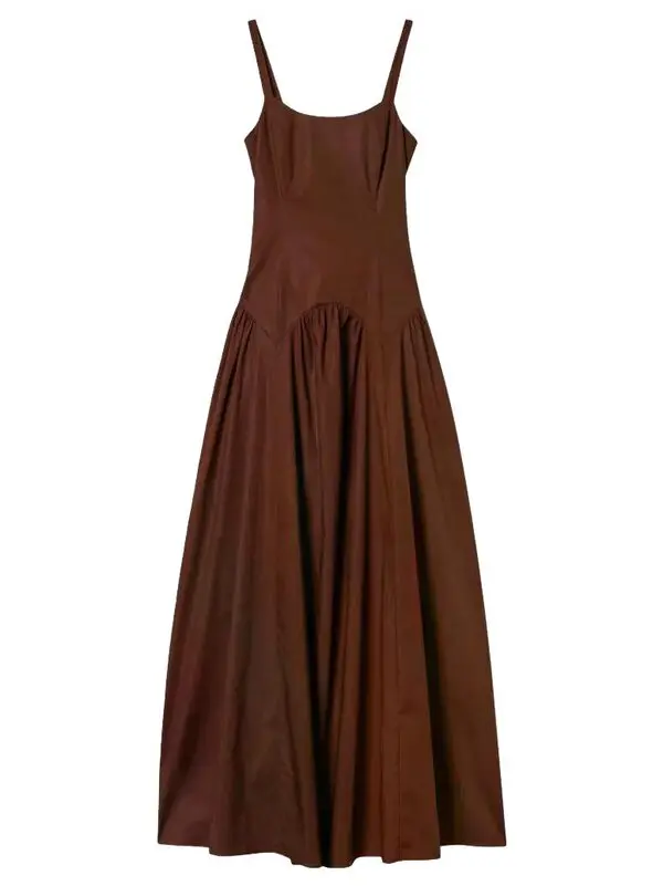 TWINSET Gathered Poplin Maxi Dress - Brown