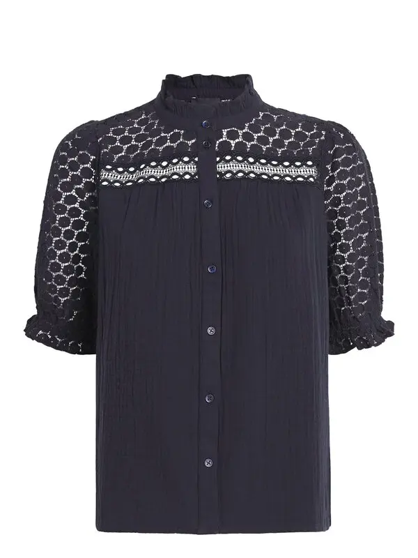ME+EM Cotton Cheesecloth Blouse - Navy