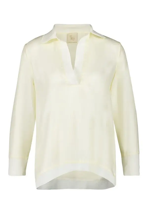 PAULA Diane Vanilla Custard Silk Twill V-neck Long-sleeve Blouse - Cream