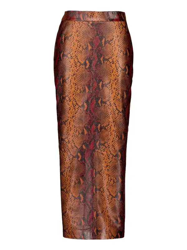 PAULA Luna Snakeskin-effect Leather Skirt - Orange