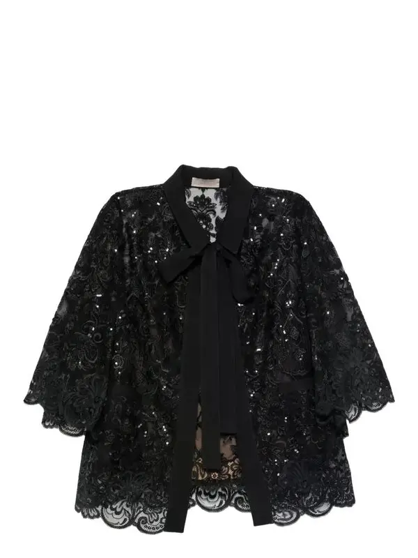 Elie Saab Sequin Embellished Lace Top - Black