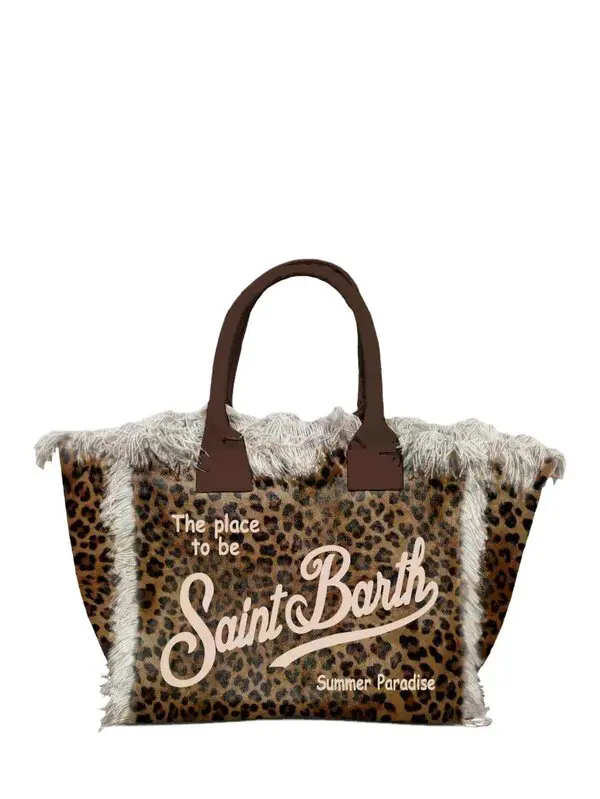 MC2 SAINT BARTH Leopard Print Fringe Tote Bag - Neutrals