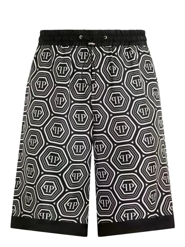 Philipp Plein Monogram Silk Shorts - Black