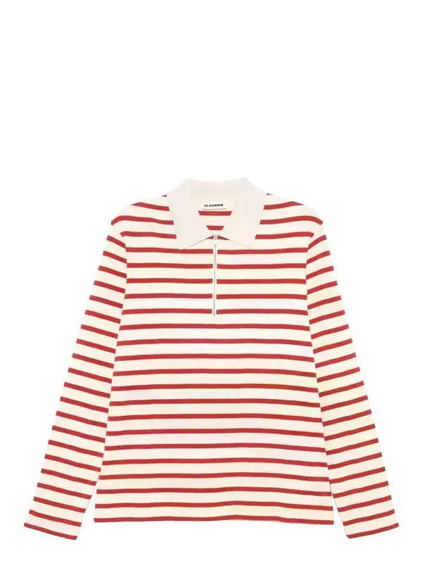 JIL SANDER Striped Zip Polo Shirt - Red
