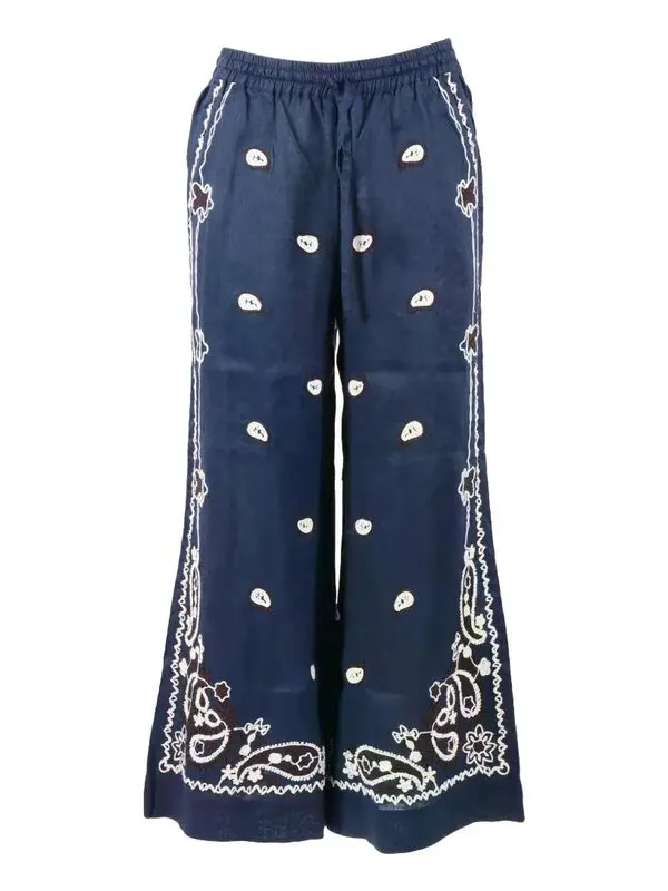 P.a.r.o.s.h Embroidered Linen Trousers - Blue