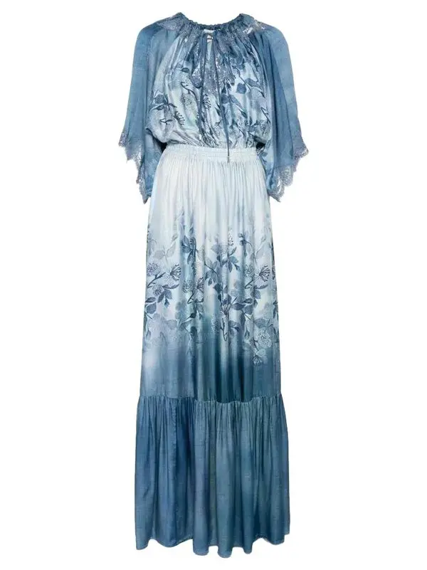 ERMANNO FIRENZE Floral Lace-trim Maxi Dress - Blue