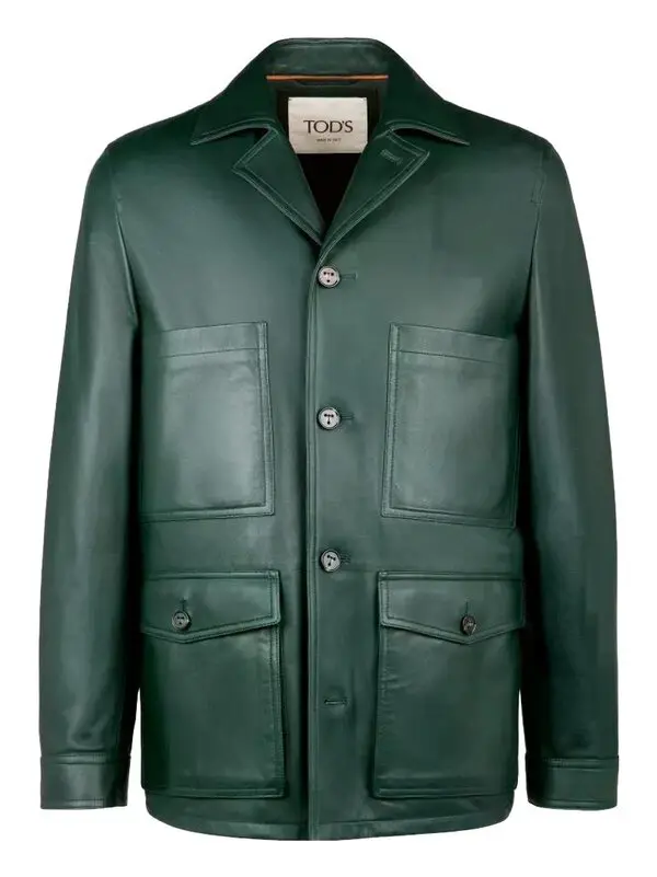 TOD'S Flap-pockets Leather Jacket - Green