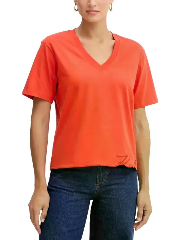 Karl Lagerfeld V-neck Embroidered T-shirt - Orange