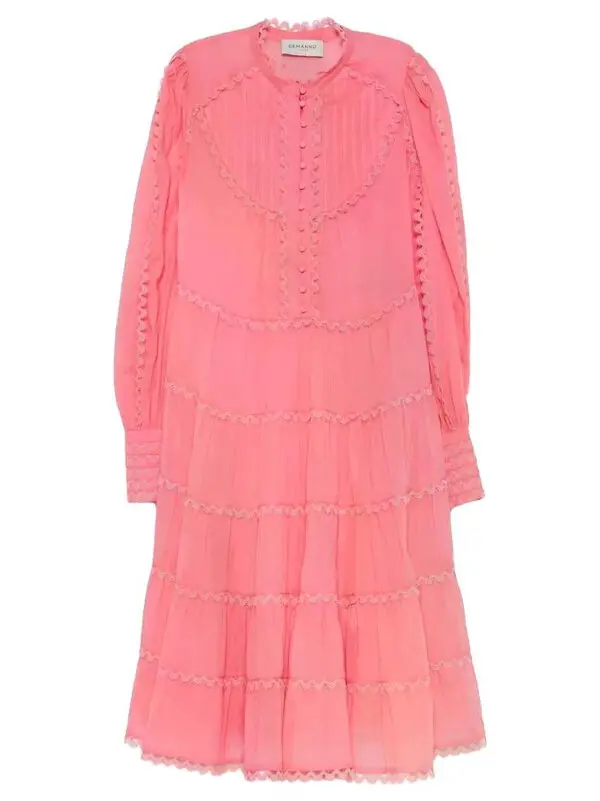 ERMANNO FIRENZE Layered Lace Trim Midi Dress - Pink