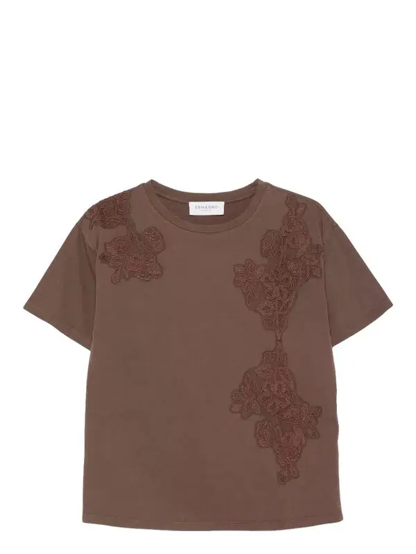 ERMANNO FIRENZE Floral-appliqué T-shirt - Brown
