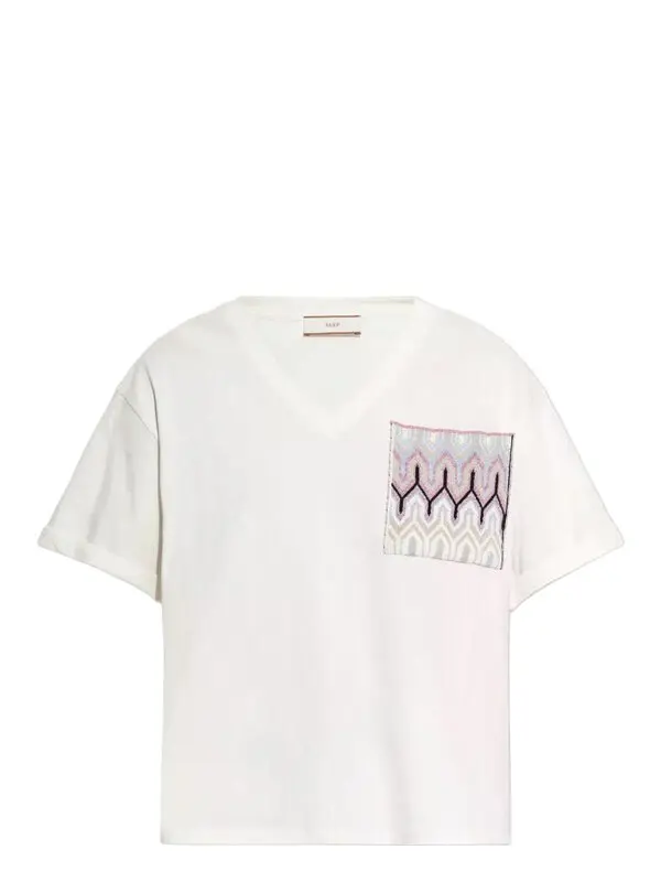AKEP V-neck T-shirt With Patch Pocket - Neutrals