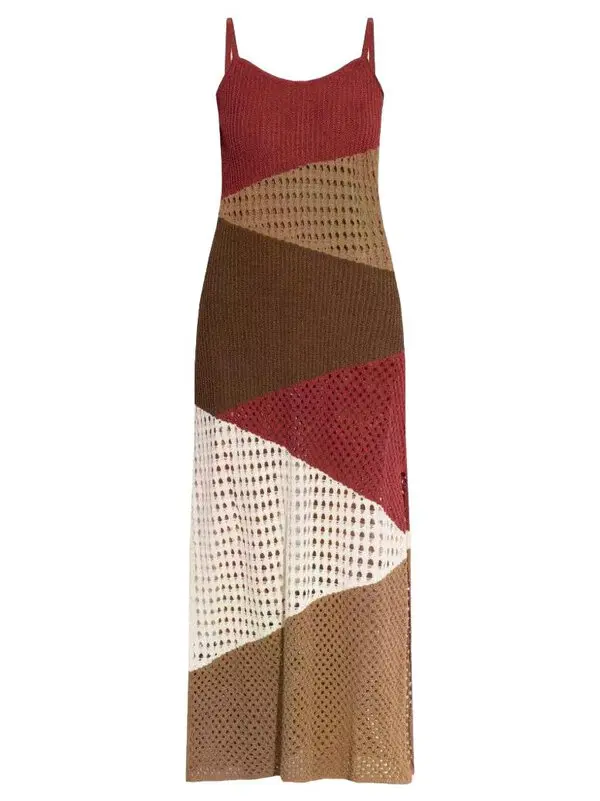 AKEP Colour-block Open-knit Maxi Dress - Red
