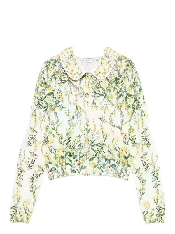 Alice + Olivia Printed Collared Cardigan - White