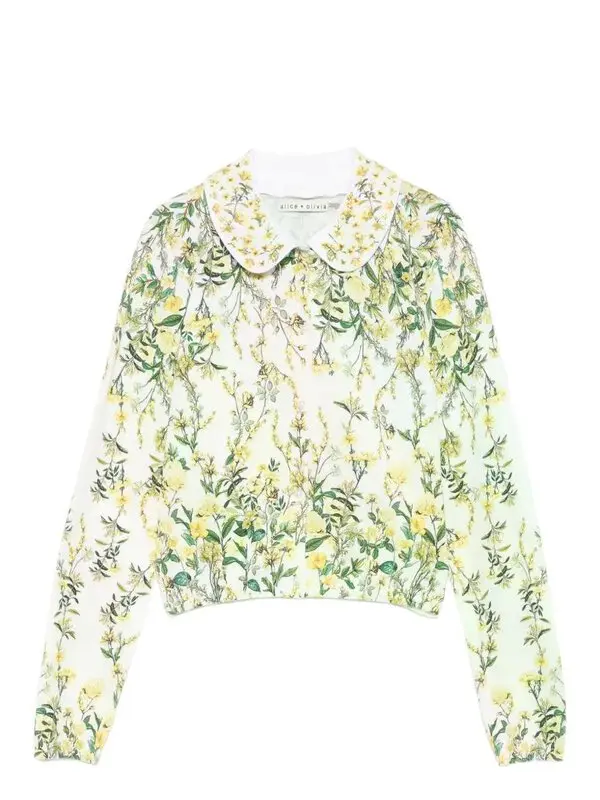 Alice + Olivia Printed Collared Cardigan - White
