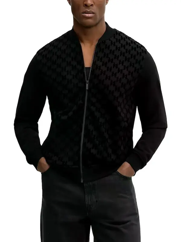 Karl Lagerfeld Patterned Knit Zip-up Sweatshirt - Black
