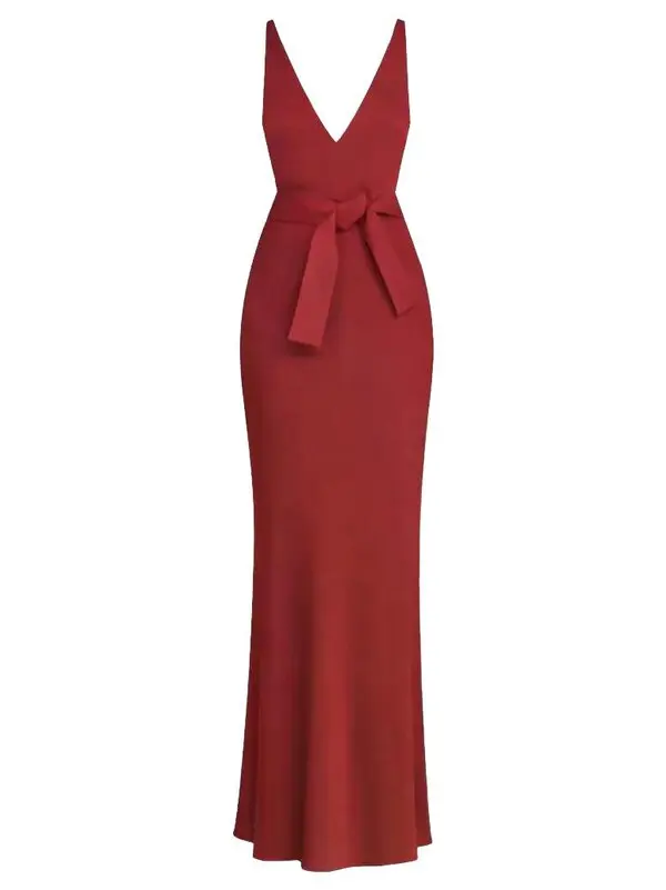 GLORIA COELHO Belted Maxi Dress - Red
