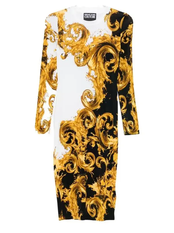Versace Barocco-print Midi Dress - White