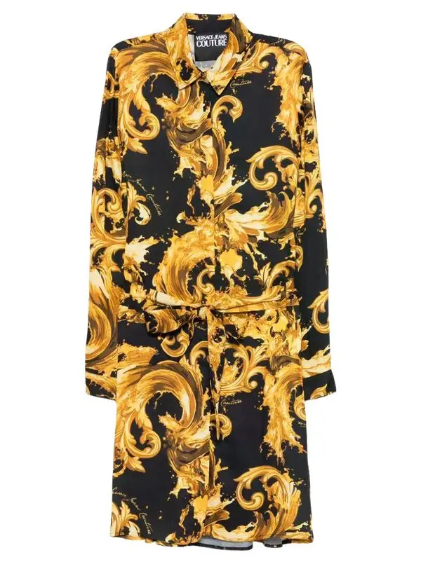 Versace Belted Printed Mini Dress - Gold